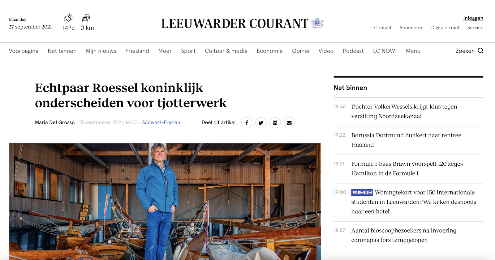 Rob en Wilma van Roessel onderscheiden – WaterSportvereniging Heeg